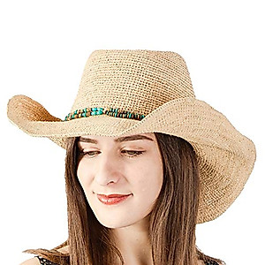 NAMANANA Raffia Straw Cowboy Hat,Women Men Crocheted Summer Straw Hats,Western Cowboy Hat,Beach Sun Hats,Medium Natural