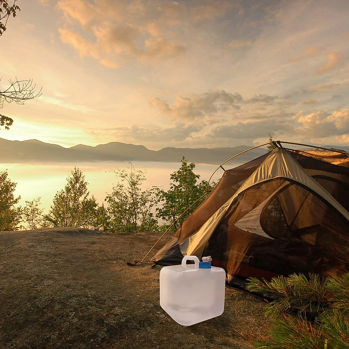 Collapsible Water Container with Spigot, Camping Water Storage Carrier Jug BPA-Free for Outdoors Hiking Backpack & Survival Kit, Foldable Portable Canteen 1.3/2.6/3.9/5.3 Gallon (5.3 Gallon, 1-Pack)