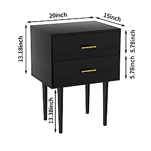 Black Nightstand with 2 Drawers, Modern Night Stand Black, Wooden Night Stands for Bedroom, Bed Side Table, End Table, Gold Handle 26 Inch Tall, Large Size