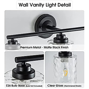 brfaixla Modern Matte Black Bathroom Vanity Lights Fixtures 24 Inch 3-Light Hammered Glass Industrial Sconces Wall Lamp Lighting for Bath Mirror Bedroom Makeup Desk Living Room Kitchen Porch Hotel