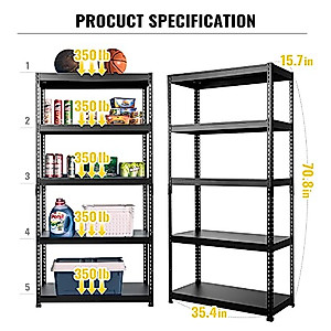 YOUNGJIN SHELF RACK Full-Metal 35.4” W x 15.7” D x 70.8” Heavy Duty 5-Tier Storage Shelving Unit