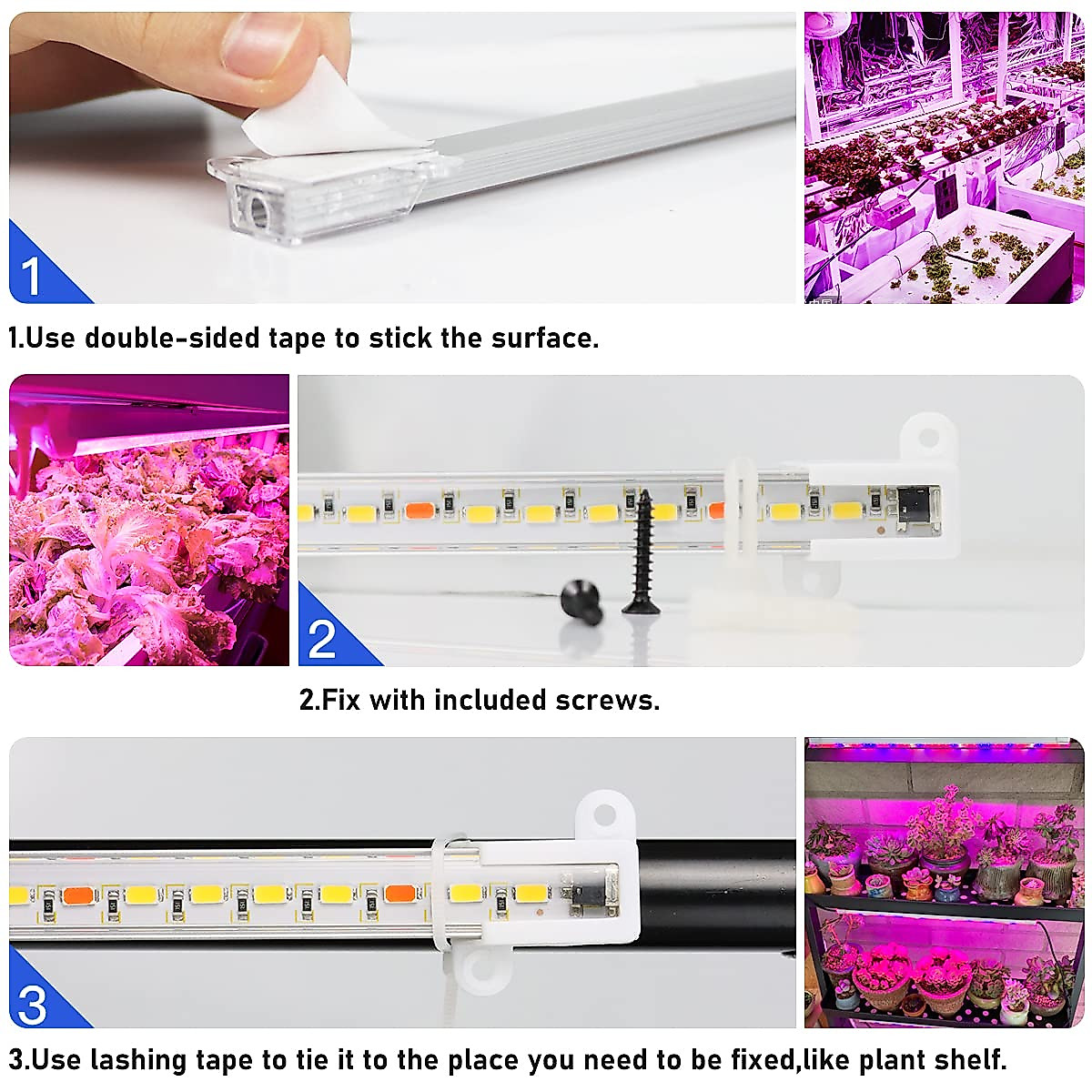 GYTF LED Grow Light Strips for Indoor Plants, 90-Bulb Red Blue Spectrum Dimmable Plant Growing Lamp for Greenhouse, Gardening Seedlings, 4/8/12 Timer, Daisy-Chain Designed