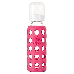 Lifefactory 9oz Glass Baby Bottle 2pk Bundle with 2 Stage 3 Nipples (Grape/Raspberry)