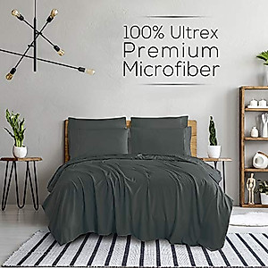 Mueller Ultratemp Bed Sheets Set, Super Soft 1800, 18-24 Inch Deep Pocket Sheets, Transfers Heat, Breathes Better, Hypoallergenic, Wrinkle, 6Pc, Dark Gray Queen