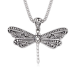 Ross-Simons Sterling Silver Bali-Style Dragonfly Pendant Necklace. 18 inches