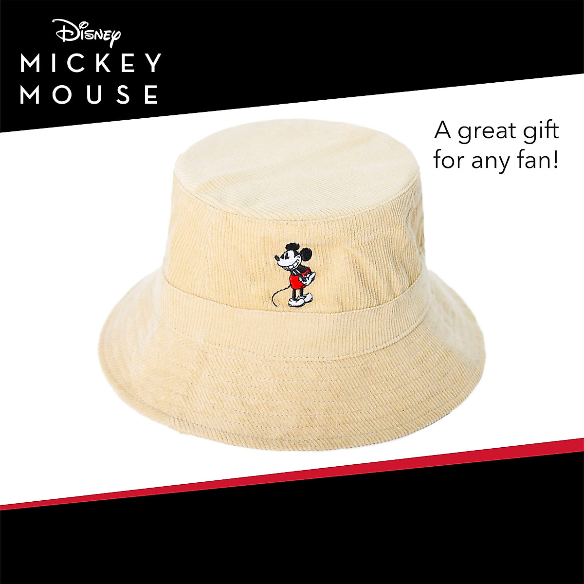 Disney Mickey Mouse Bucket Hat, Packable Travel Hat, Tan, Medium/Large