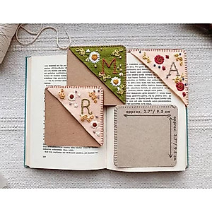 Corner Bookmark Hand Embroidered Personalized Bookmark, Hand Stitched Felt Corner Letter Bookmark, Cute Flower Letter Embroidery Bookmarks for Book Lovers (H, Summer)