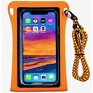 Stash7 Waterproof Phone Pouch w/Long Lanyard | IPX8 Adventure Grade Cellphone Dry Bag Case, Fits iPhone 15 Pro Max,14 Pro Max, 13 Pro Max, XS, XR, Galaxy S21, for Snorkeling, Kayaking, Cruise Orange