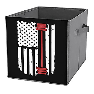 Gym Weightlifting American USA Flag Canvas Collapsible Storage Bins Cube Organizer Baskets with Handles for Home Office Car