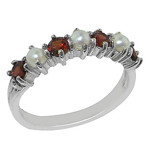 LetsBuyGold 925 Sterling Silver Cultured Pearl & Garnet Womans Eternity Ring - Size 10.25
