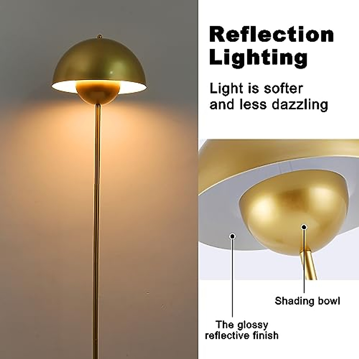 COSYLUX Modern Floor Lamp for Living Room, Industrial Tall Standing Lamp for Bedroom, Metal Shade Reflecting Light Reading Floor Lamp for Office, Nursery Room, Corner(Gold)