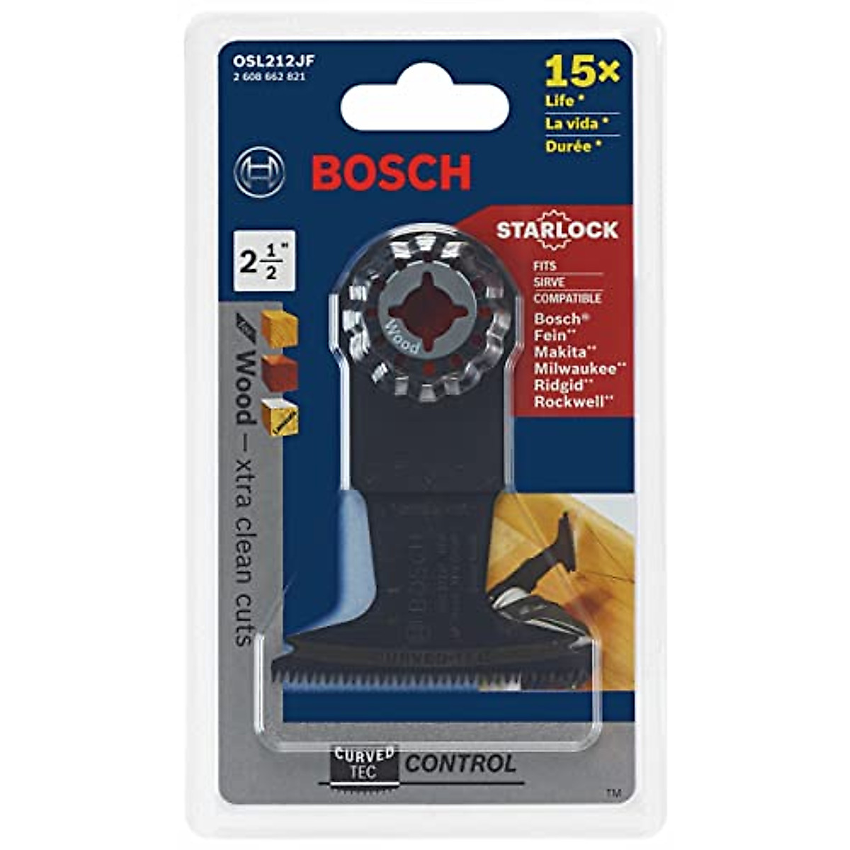 BOSCH OSL212JF 1-Piece 2-1/2 In. Starlock Oscillating Multi Tool Wood Curved-Tec Bi-Metal Xtra-clean Plunge Cut Blade for Applications in Cutting Hardwood