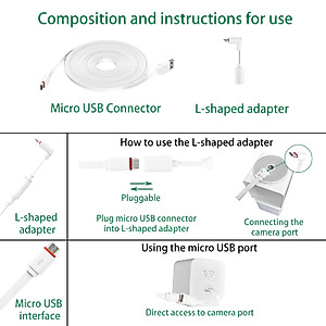 AYIIFEI 26FT Power Extension Cable and Adapter for Wyze Cam v4,Wyze Cam Pan v3,Wyze OG, Wyze Cam v3 and v3 Pro Outdoor,Waterproof Flat Micro USB Charging Cord Charger for Security Camera 2 Pack