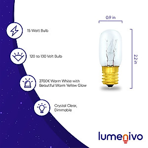 lumenivo Lava Lamp Bulbs 15 Watt 130V T7 Intermediate Base Replacement for 120V 15W Light Bulb Small Base 15W Incandescent Appliance Bulb E17 Base – 11.5” Lava Lamps & Sewing Machines – 2 Pack