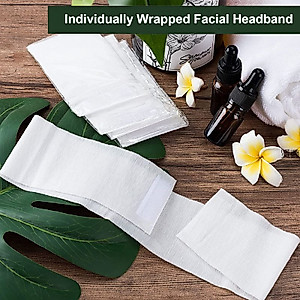 Merkaunis 200 Pieces Disposable Spa Facial Headbands Individual Wrapped Elastic Makeup Headband with Adjustable Stretch Non-Woven Soft Skin Care Hair Band with Convenient Closure for Women