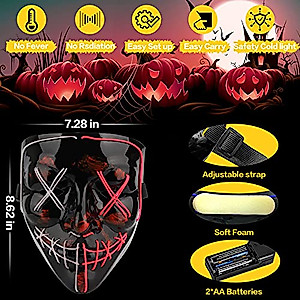 Wlevzzor Halloween LED Scary Mask Cosplay Costume Light up Purge Mask EL Wire Mask for Festival Party Halloween Gifts LED Mask (Ice Blue+Pink)