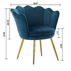 Wahson Velvet Upholstered Living Room Chair, Comfy Accent Seashell Chair Barrel Vanity Chair with Back & Gold Legs, Retro Leisure Accent Barrel Dining Chair, Fog Blue