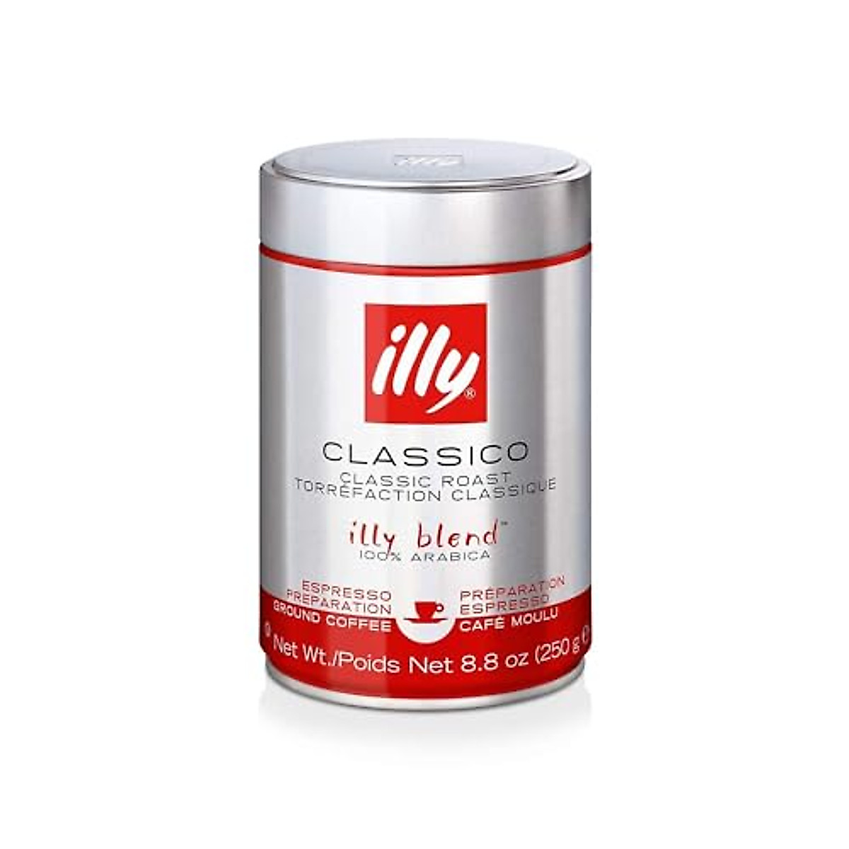 illy Classico Ground Espresso, Medium Roast, 100 Percent Arabica Coffee Blend, 8.8oz Can, 4 Pack