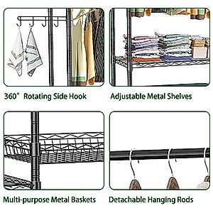 YEPOTUE Clothes Drying Rack, 4 Tiers Laundry Room Organization and Storage with Adjustable Shelves, Heavy-Duty Over Washer and Dryer Shelves Space Saver Closet Rack Towel Storage Black