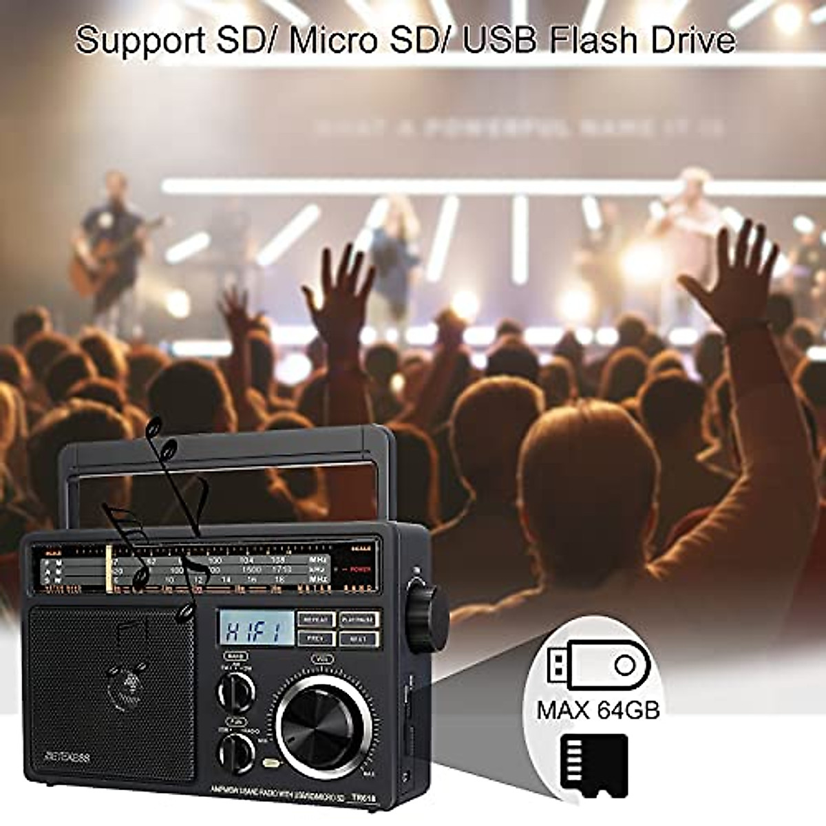 Retekess TR618 AM FM Radio Plug in Wall, Portable Shortwave Radios, Support SD, Micro SD and USB Flash Drive, AM FM Radios with Best Reception for Home Kitchen or Drive in
