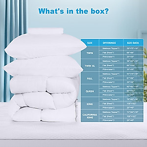 MASVIS Mattress Topper with Flat Sheet and Pillowcases - Queen Size Extra Thick Mattress Pad Cover for Back Pain - Soft Bedding Sheet - Overfilled Plush Pillow Top with 8-21 Inch Deep Pocket - White