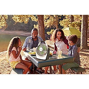 Lasko Portable Fan, 18V Lithium Ion Battery, Bonus Adapter for Electric Plug-in Use, Lasts up to 15 Hours, 5 Quiet Speeds, for Camping, Tailgating, Patio and Outdoor Use, 17", White, RB200