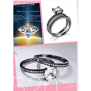 14k Black Gold White Stacking Promise Ring for Women Non Tarnish CZ Engagement Band Rings for Bridal Round Cut 1CT Cubic Zircon Solitaire Ring Hypoallergenic can be Worn Separately Jewelry Set (6)