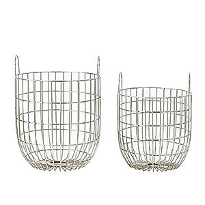 Deco 79 Metal Round Storage Basket with Handles, Set of 2 17", 14"H, Silver