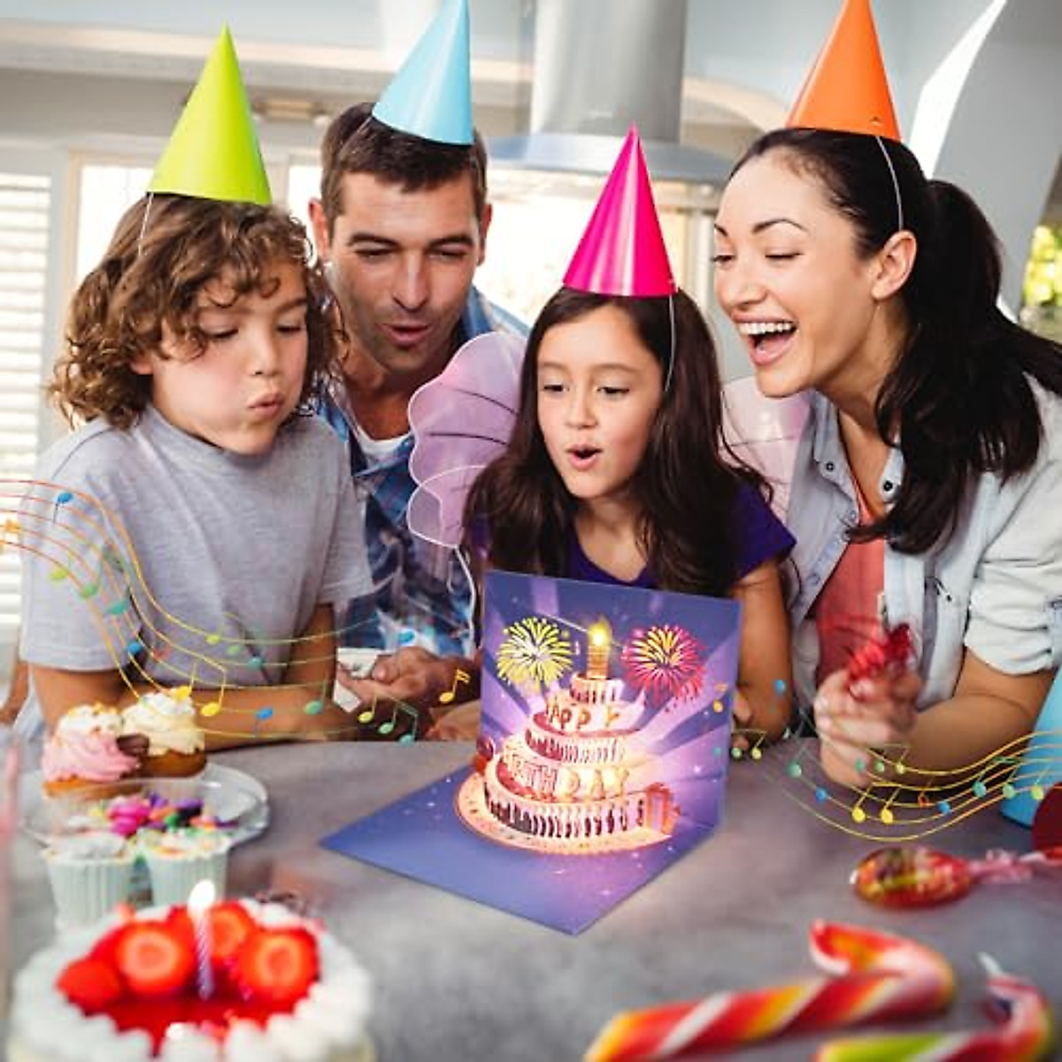 OLOSONG 3D Pop-Up Birthday Card with Music and Fireworks, Lavender, Unisex-Adults