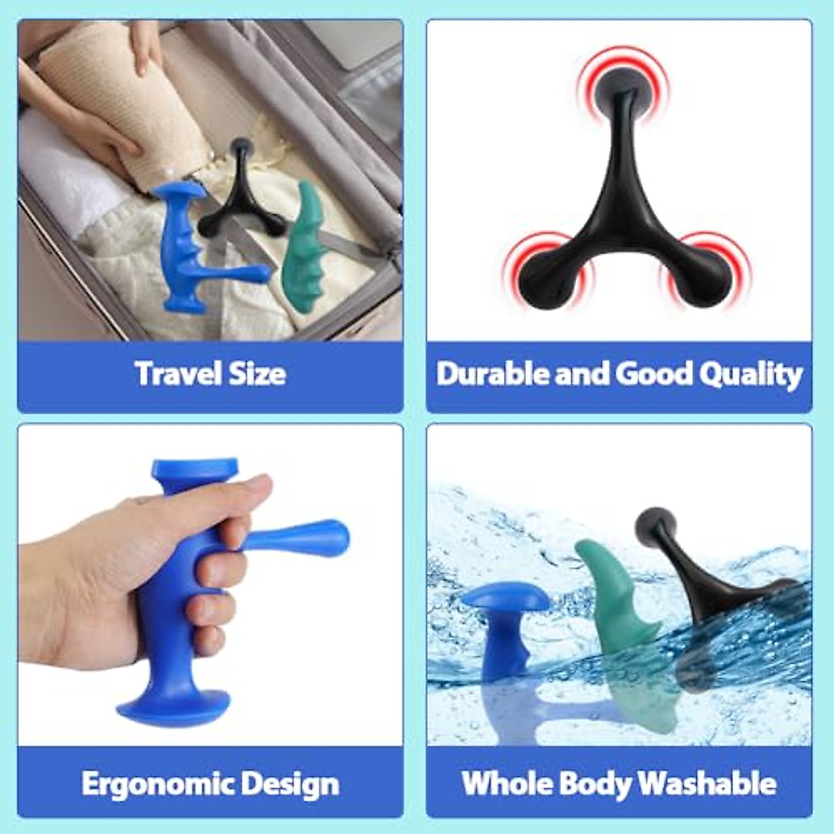 Abnaok Manual Trigger Point Massage Tool and Thumb Saver for Full Body Deep Tissue Massage, with 3-Legged Massage Knobs, Stress Relief