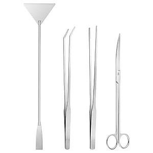 Ohtomber Aquascape Tools Aquarium Kit - 4PCS Terrarium Supplies Include Long Tweezers for Terrarium, Feeding Tongs, Aquarium Scissors, Aquarium Algae Scraper for Fish Tank Cleaning Plant Trimming