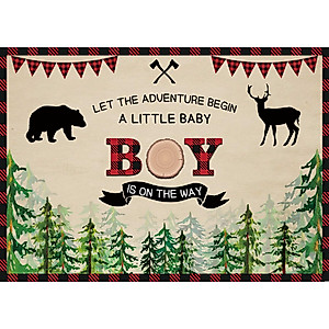 SeekPro 7x5ft Lumberjack Baby Shower Backdrop Red Plaid Bear Adventure Begins Boy Baby Shower Photo Background Baby Shower Party Supplies SK6211B