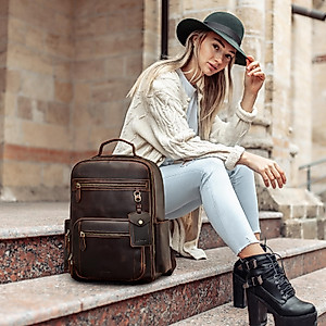 S-ZONE Extra Large Genuine Leather Backpack Purse for Women Men Travel Rucksack Vintage Retro Daypack