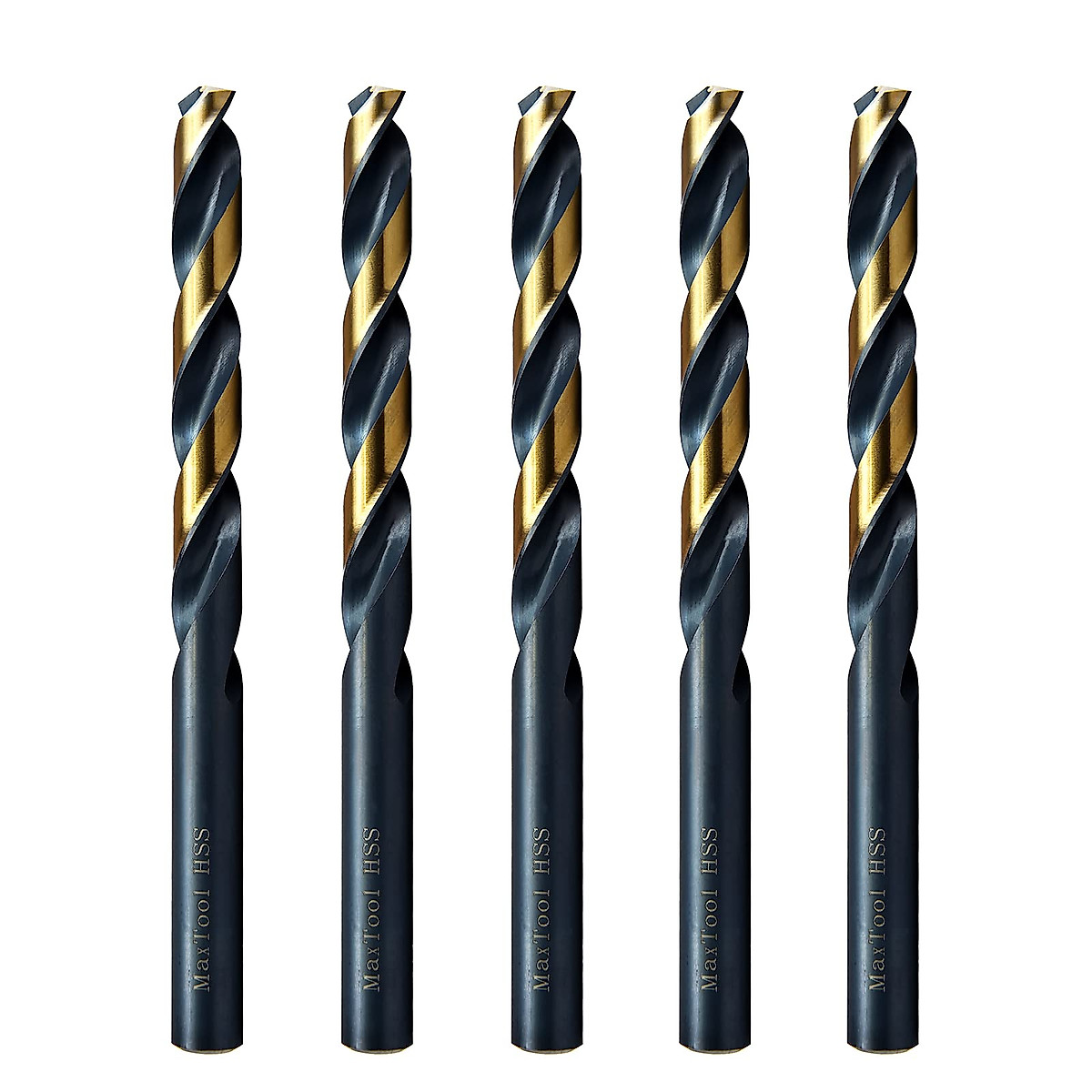 MAXTOOL 1/4" 5pcs Identical Jobber Length Drills HSS M2 Twist Drill Bits Fully Ground Black & Bronze Straight Shank Drills; JBF02H10R16P5
