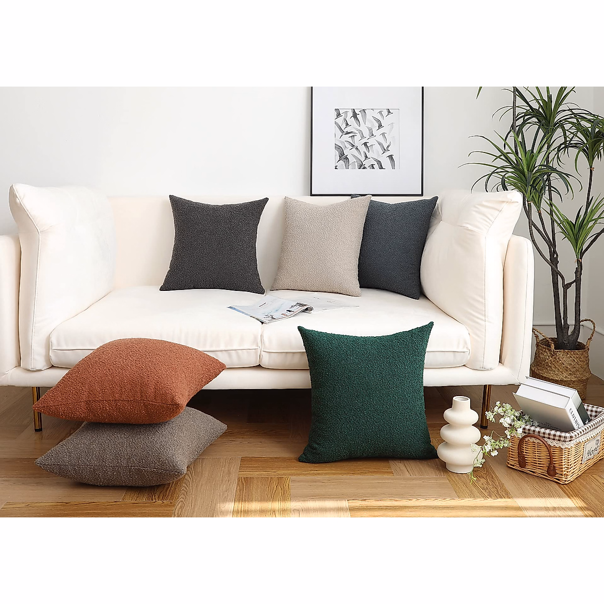 Jeneoo Black Decorative Square Thick Throw Pillow Covers Boucle Couch Cushion Case for Livingroom Sofa Decor, Set of 2, 18 x 18 Inch