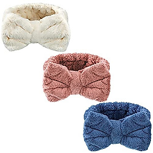 3 Pieces Towel Headbands for Women Makeup Headband for Washing Face Makeup Spa Headband, Microfiber Bowtie Shower Headband for Women(Pink, Blue, White)