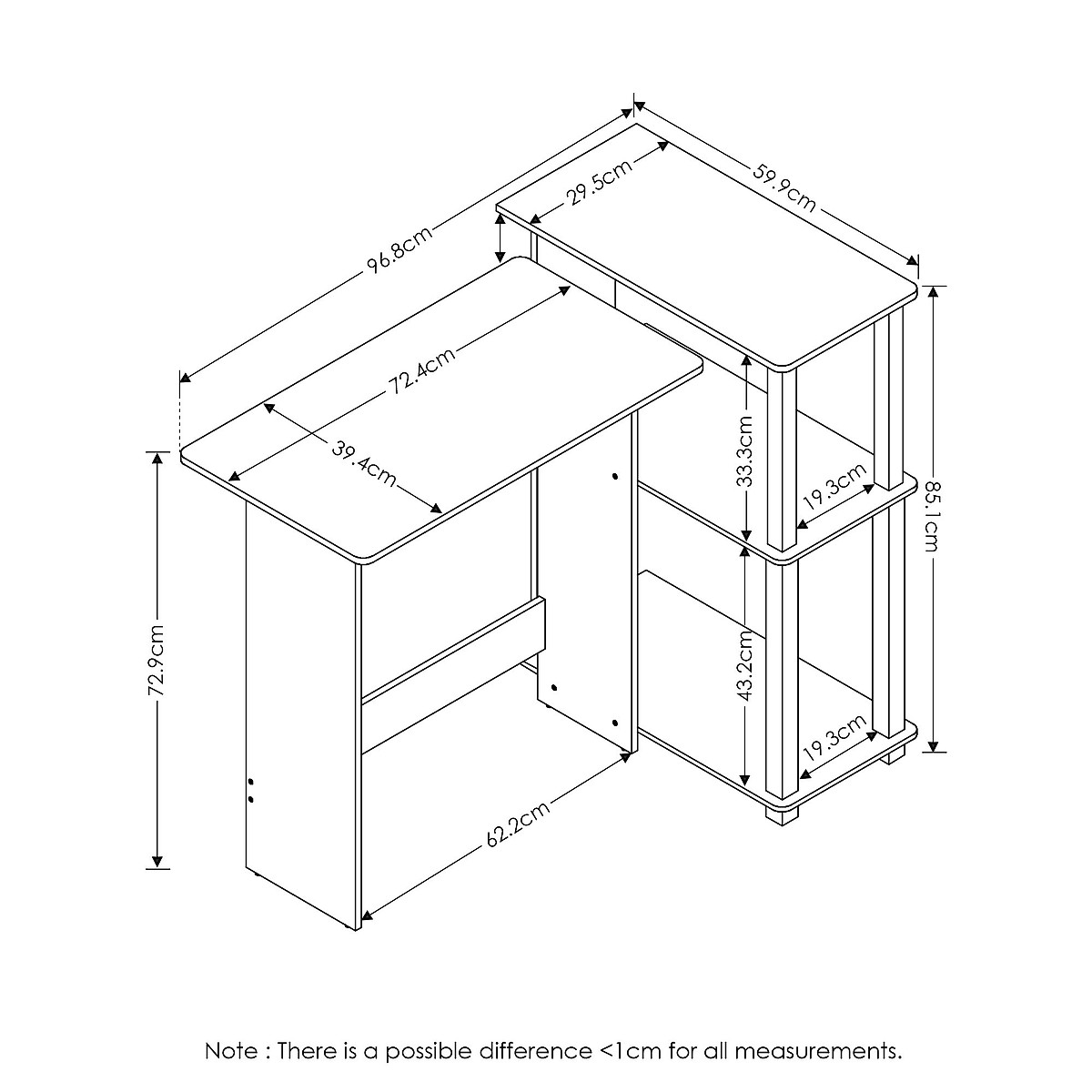 Furinno Abbott Corner Computer Desk with Bookshelf, French Oak Grey/Black
