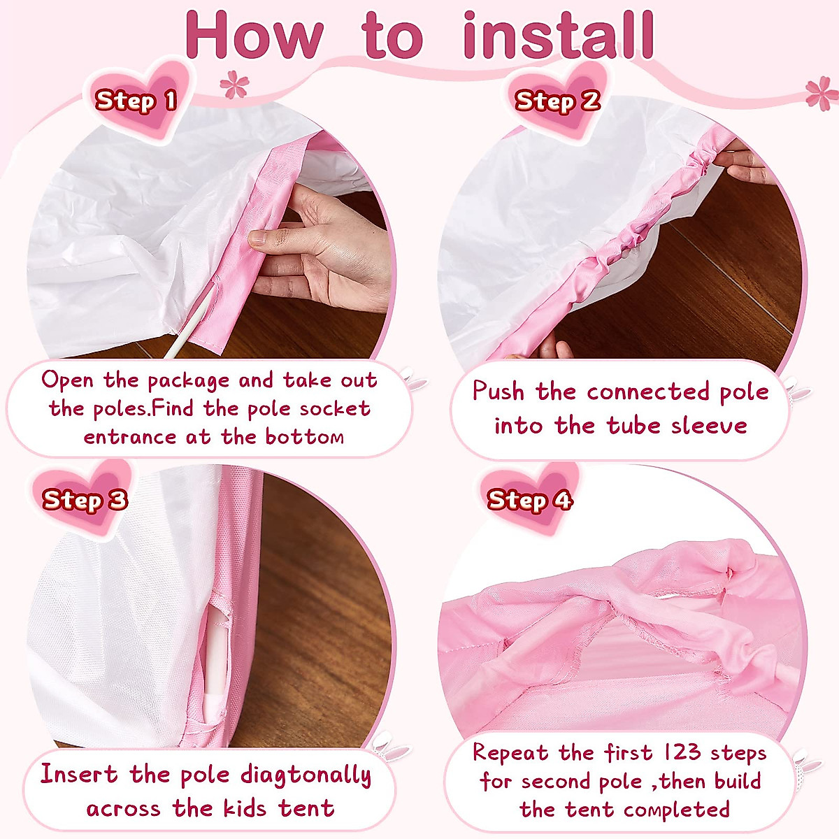 Wettarn Kids Princess Tents with Star Lights, Rug for Girls Boys Kids Gift 51 x 51 x 39 Inch Play Tent Princess Castle Playhouse Tent, Pink Castle for Indoor Outdoor Birthday Children Room