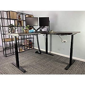 VWINDESK VJ301 L Shaped Electric Height Adjustable Standing Corner Desk Frame Only W/Triple Motor, Ergonomic Sit Stand Up Height Adjustable Steel Base with Digital Memory Keypad (Black)