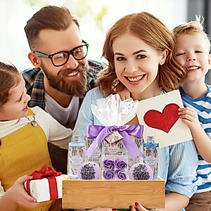 Luxury Spa Gift Baskets for Women in Lavender Essential, Christmas Birthday Gifts for Mom, 18pcs Bath Body Home Spa for Pampering Self Care with Bubble Bath Lotion Massager Roller Loofah scrubber