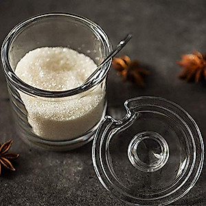 Classic Clear Glass Sugar Bowl with Lid Serving Spoon Salt Pot Pepper Storage Jar Seasoning Pot Dispenser Container Sugar Box Condiment Spice Racks Holder for Home Kitchen