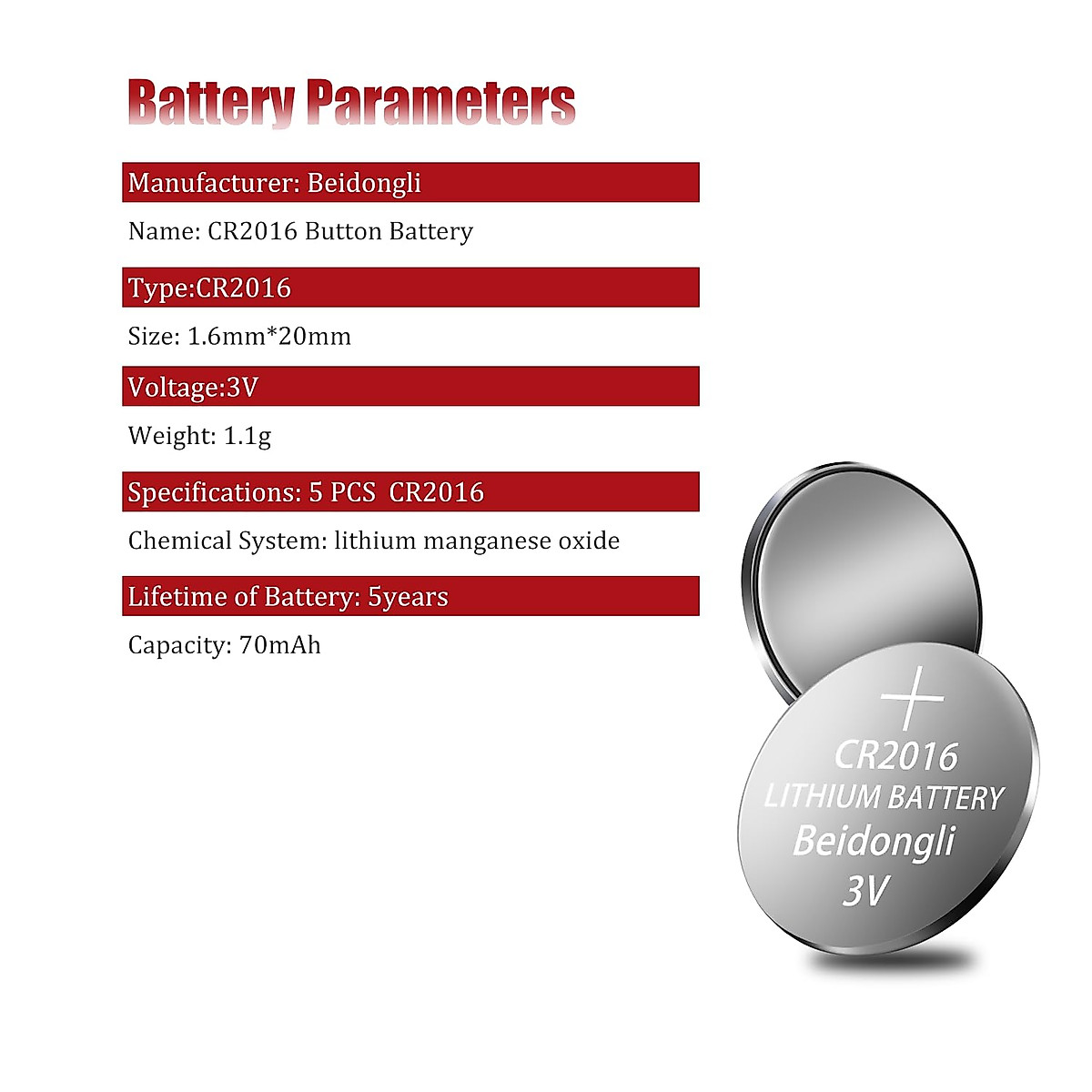 Beidongli CR2016 Battery3V Lithium Battery High Capacity Long Lasting Battery 20 Count