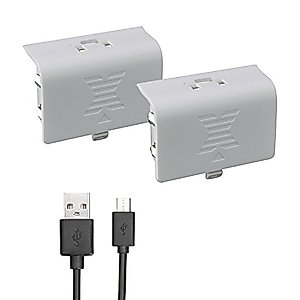 Rii Xbox one Battery Pack White 800mAH (2-Pack) Rechargeable NI-MH for Xbox One S/Xbox One X/Xbox One Elite Wire Charging Cable LED Indicator