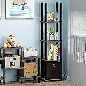 FURINNO TNT No Tools 5-Tier Display Decorative Shelf, French Oak Grey/Black/Black