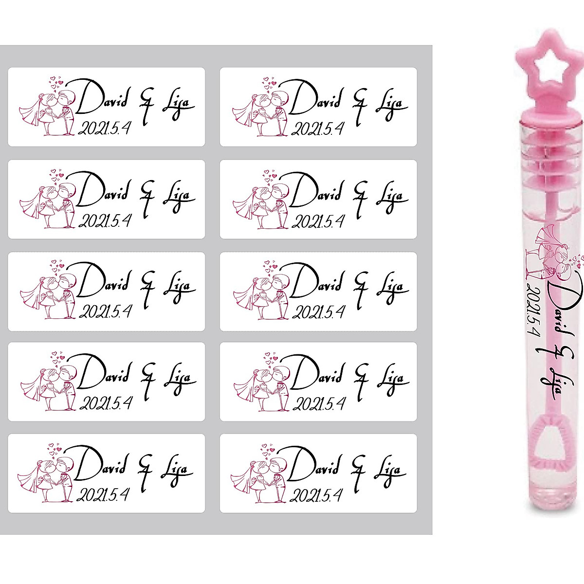 xingfa 100 Piece Personalized Wedding Stickers Bubble Labels, Bubble Wand Stickers, Clear Labels,Wedding Stickers for Cups Waterproof,Wine Glass Drink Markers,Handmade Stickers (2.7CMx5CM)