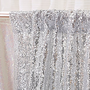Poise3EHome 5FT x 7FT Silver Sequin Photography Backdrop Curtain for Party Decoration, Silver