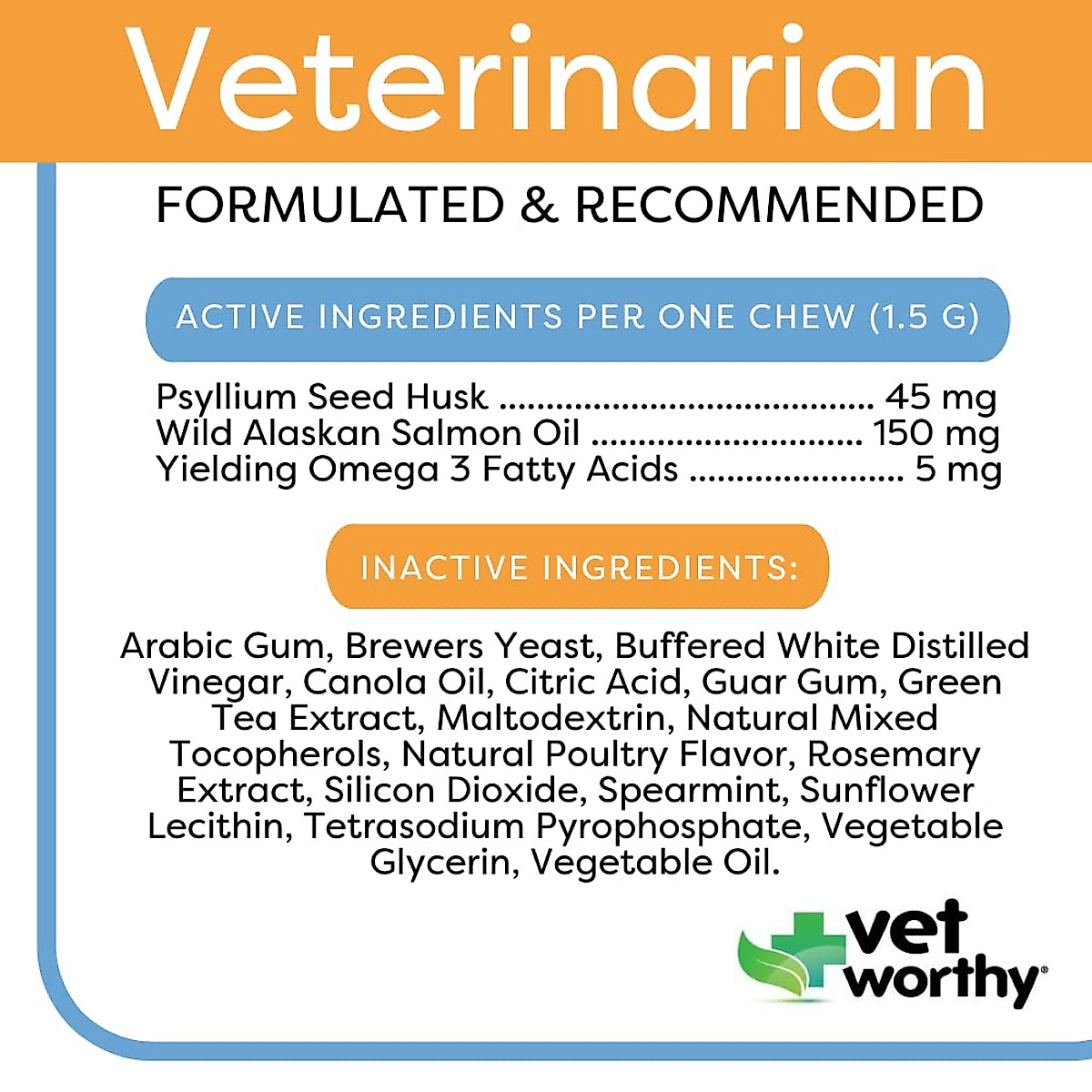 Vet Worthy Hairball Soft Chew for Cats Hairball Remedy for Cats for Digestive Aid and Hairball - Cat Supplement with Omega 3, Psyllium Husk, Brewers Yeast, Wild Alaskan Salmon Oil-45 Soft Chews