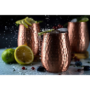 Kosdeg Copper Cups - 16 Oz set of 4 - A Unique Way To Enjoy Wine - The Perfect Pure Copper Tumbler for Water - Copper Drinking Cups Better Than Glasses or Plastic - Moscow Mule Copper Cup For Drinking