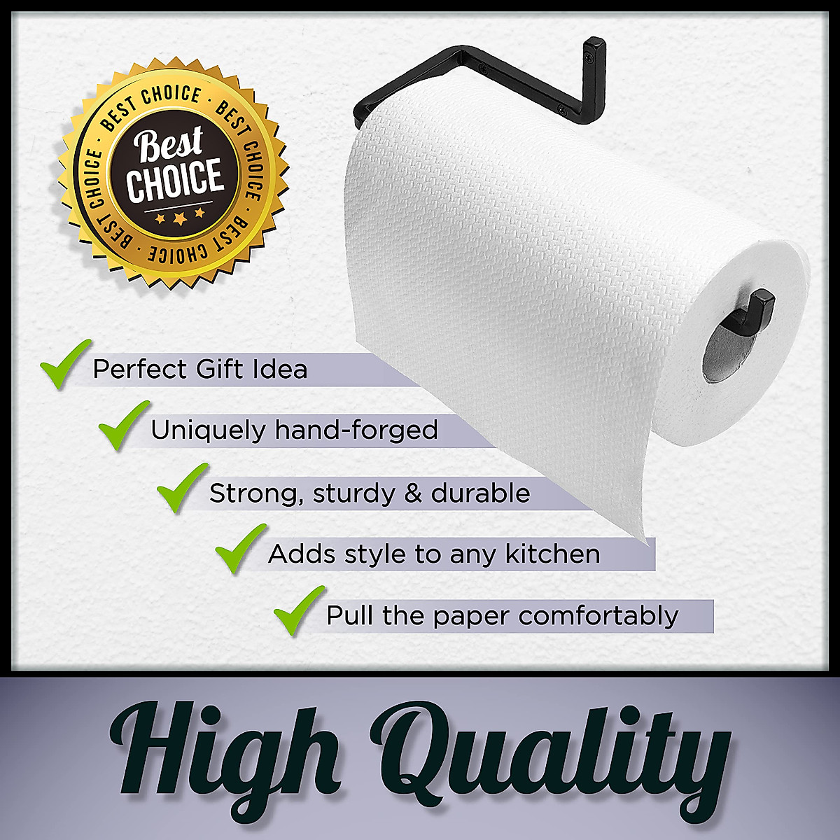 Wrought Iron Wall Mount Basic Paper Towels Holder for Kitchen, Rustic Towel Rack