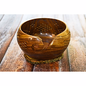 Ajuny Wooden Crafted large Yarn Ball Storage Bowl with Elegant Design Spiral Yarn Dispenser | Carved Holes | Knitting Crochet Accessories - Gift for ladies